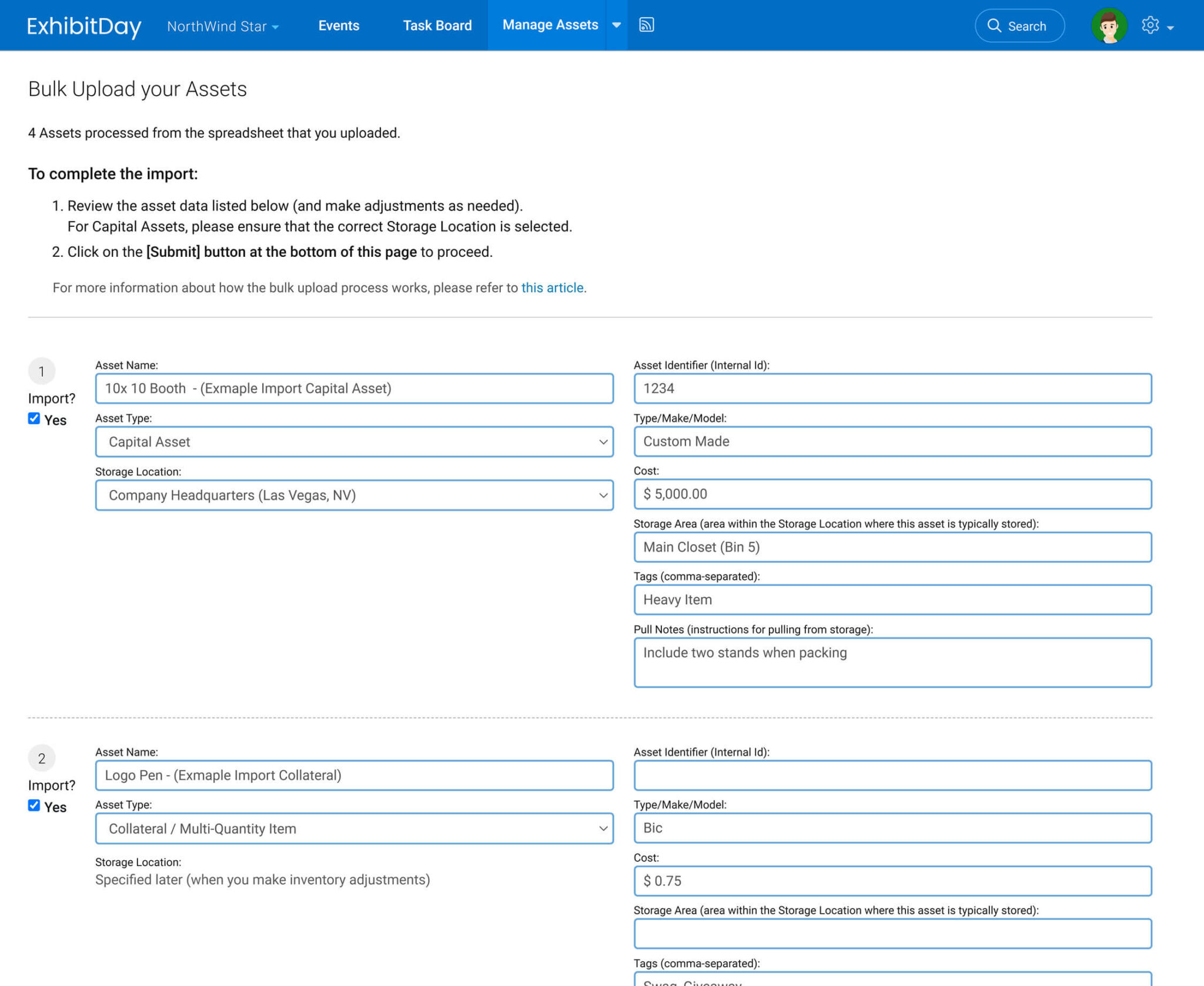Importing Assets From a Spreadsheet - Exhibit Day Importing Assets From a Spreadsheet - Exhibit Day