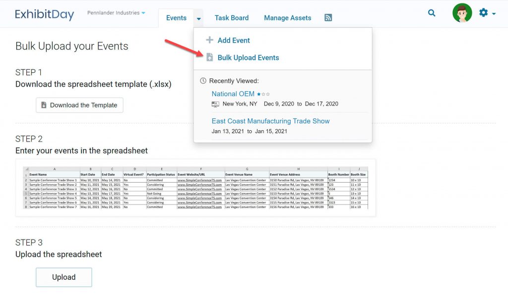 Importing Events from a Spreadsheet - Exhibit Day Importing Events from a Spreadsheet - Exhibit Day