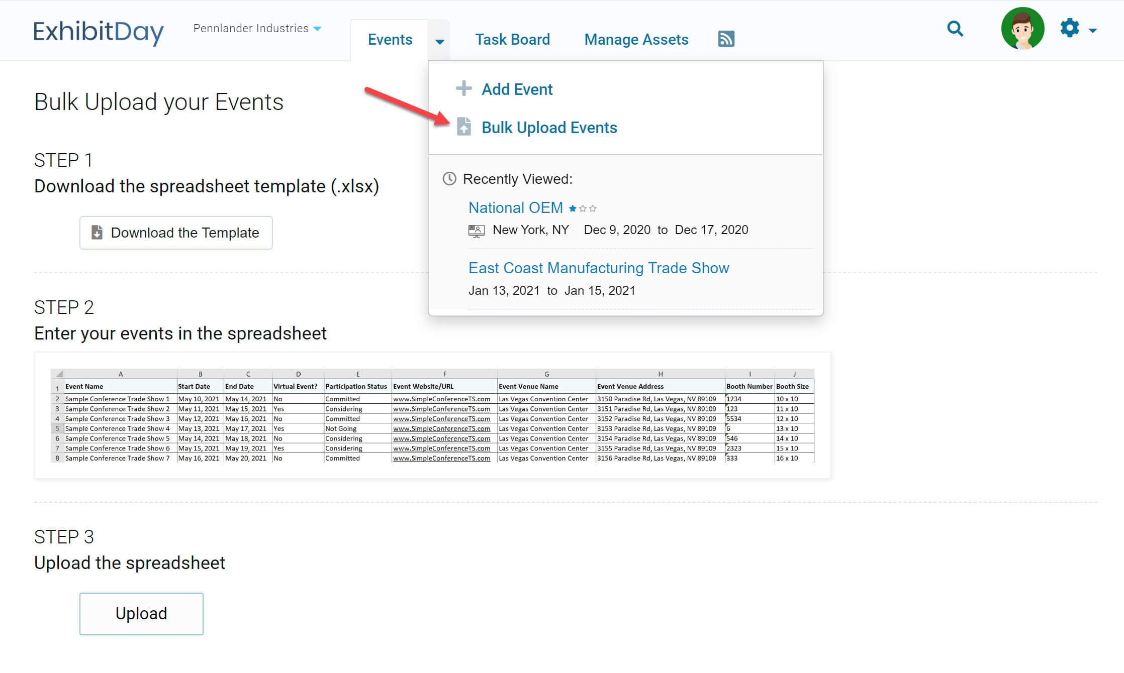 Importing Events from a Spreadsheet - Exhibit Day