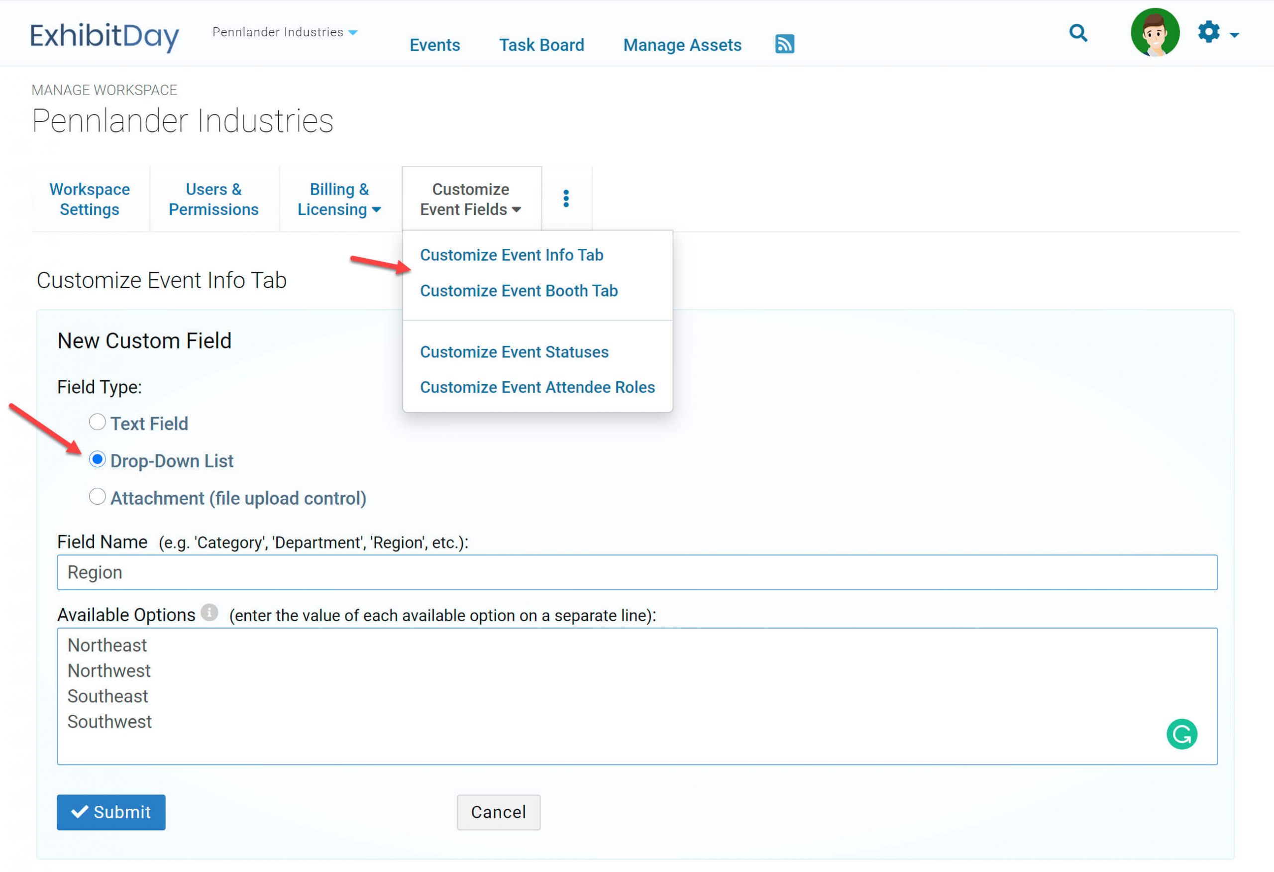 Custom Field: Drop-Down List - Exhibit Day Custom Field: Drop-Down List - Exhibit Day