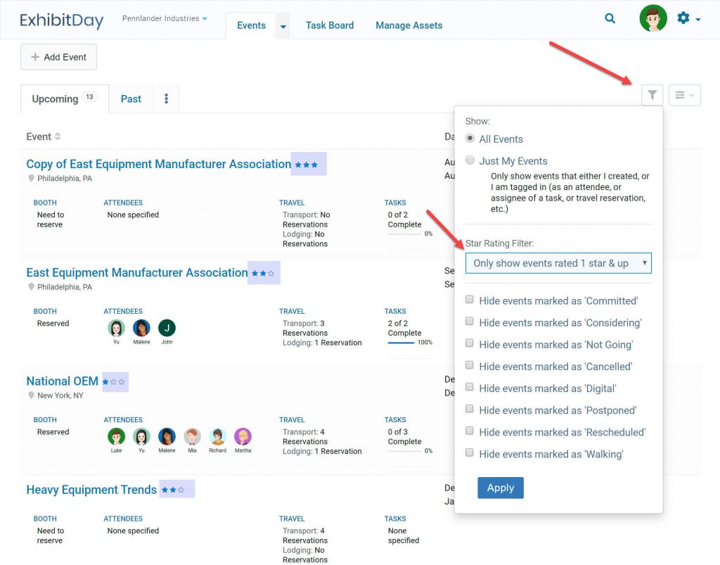 Event Star Ratings, Plus, Other Enhancements - Exhibit Day