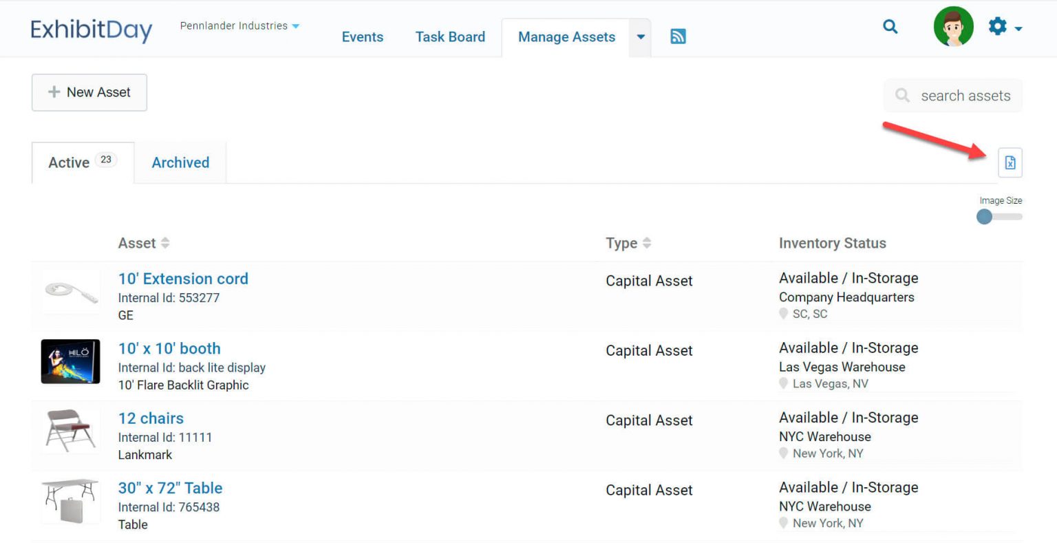 Export Assets to Spreadsheet - Exhibit Day