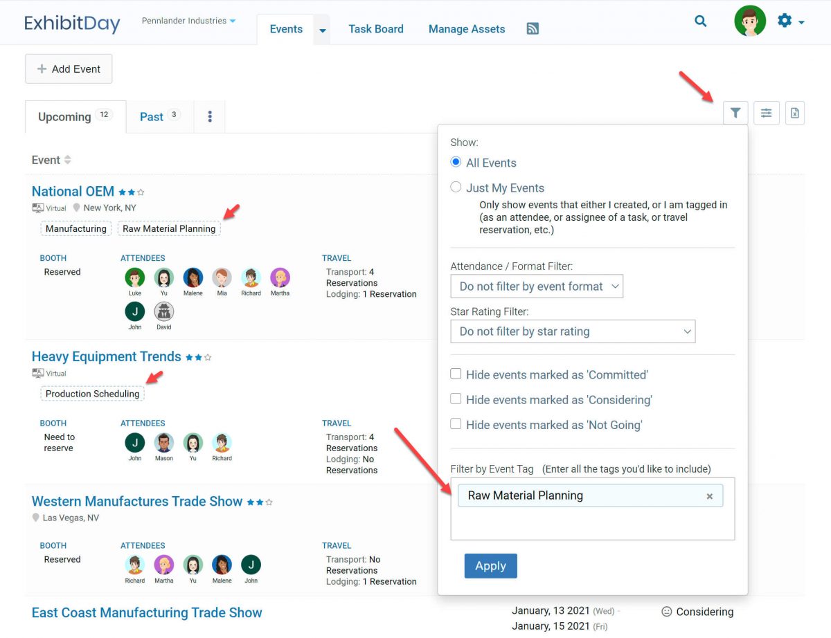 Adding Tags to Events - Exhibit Day