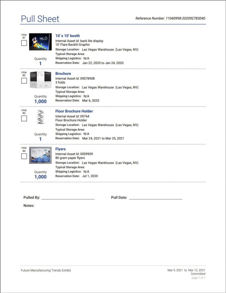 Generating an Asset Pull Sheet - Exhibit Day