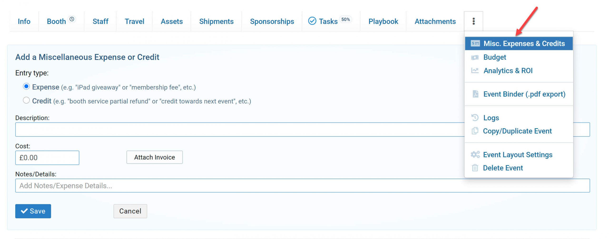 Tracking Event-Specific Miscellaneous Expenses and Credits - Exhibit Day