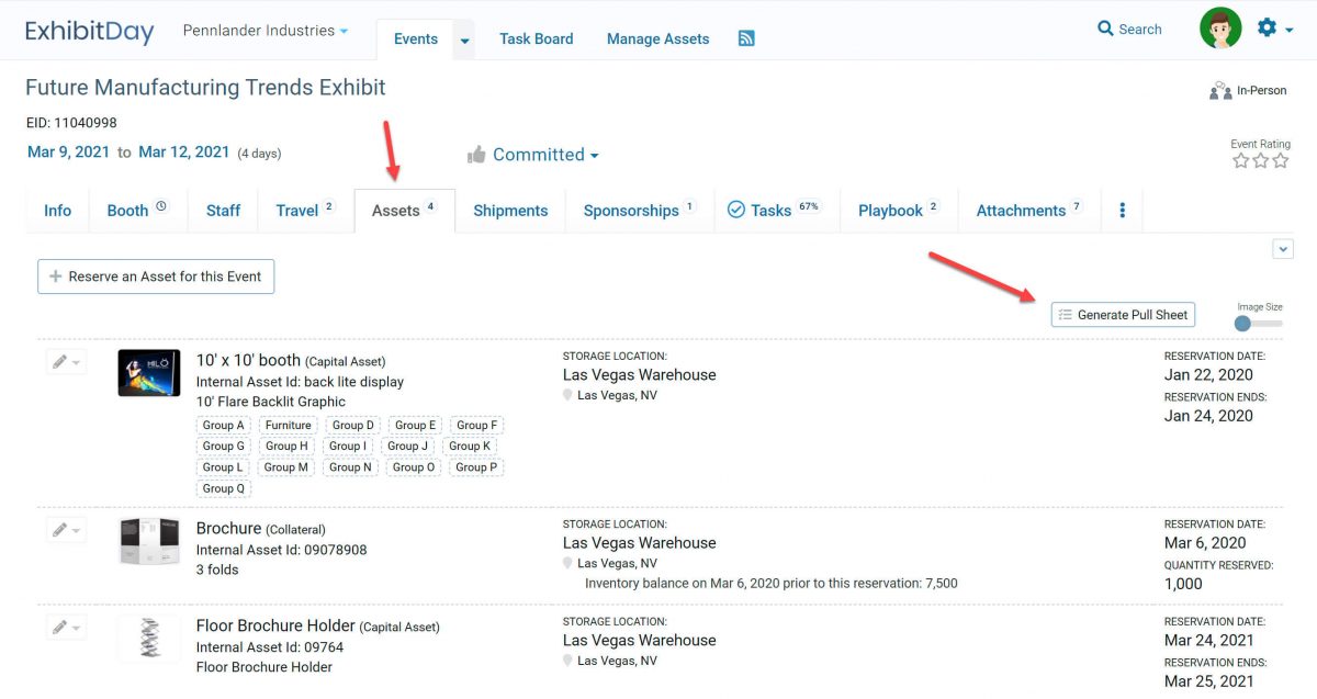 Generating an Asset Pull Sheet - Exhibit Day
