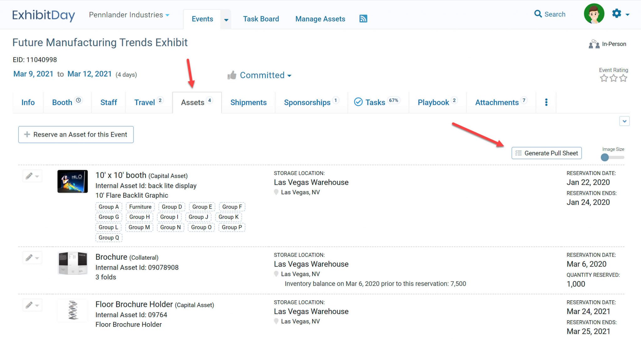 Generating an Asset Pull Sheet - Exhibit Day