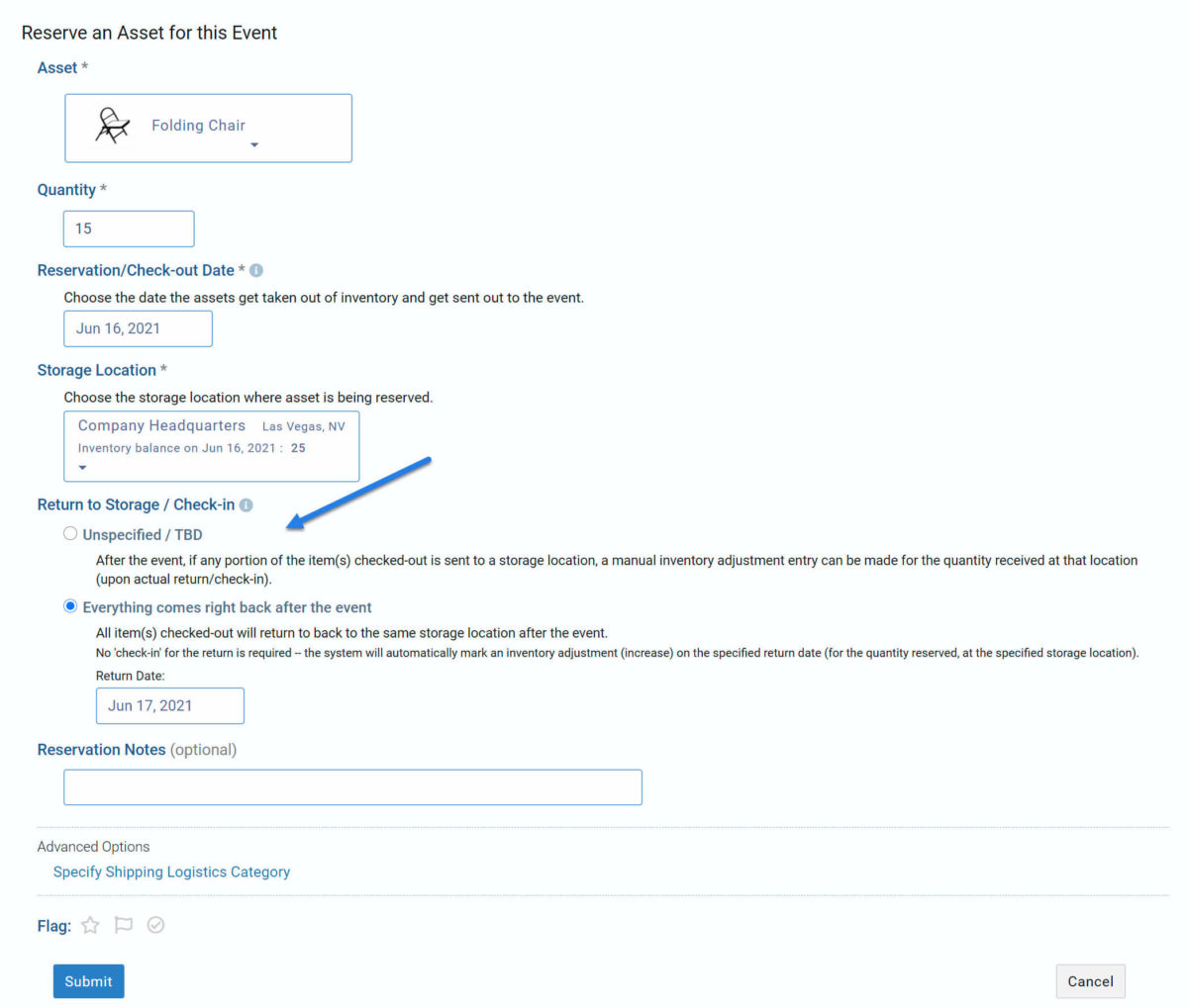 Specifying the Check-in (Return to Storage) for Collateral and Multi ...