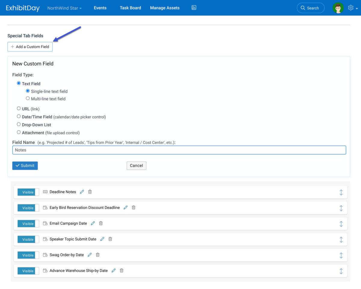The Special Event Tab - Exhibit Day