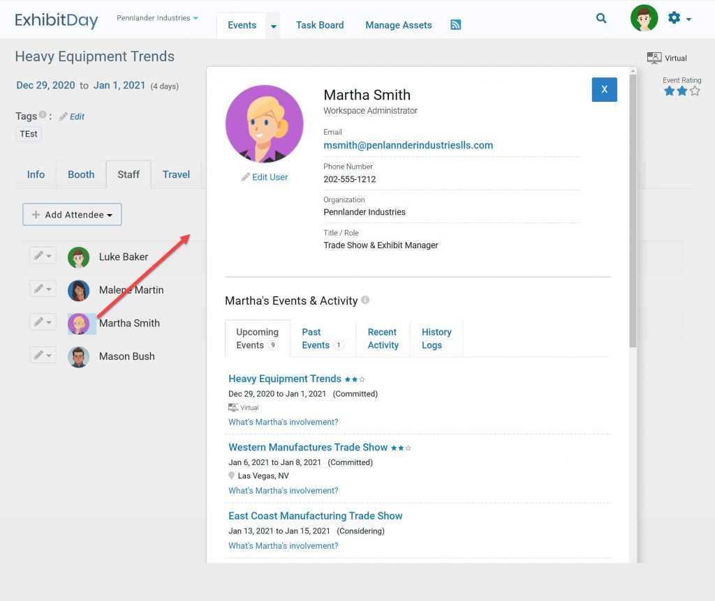 User Profiles and Contact Information - Exhibit Day